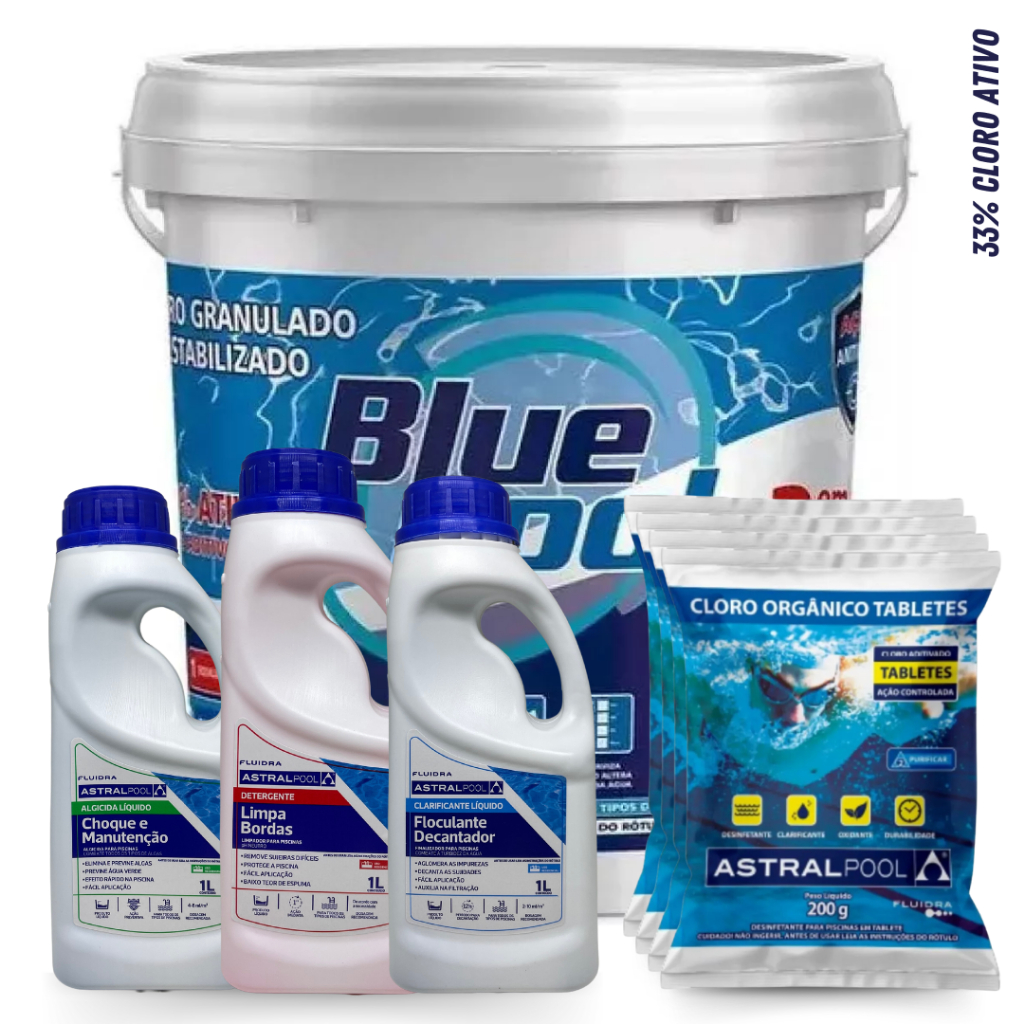 Kit Cloro Blue Pool Balde 10KG By Fluidra + 4 Tablete de Cloro 200g e ...