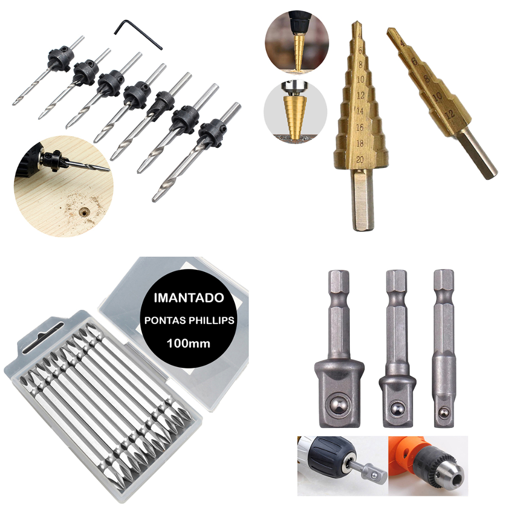 Kit Ferramentas Marceneiro 22 Peças Para Madeira Broca Escalonada ...