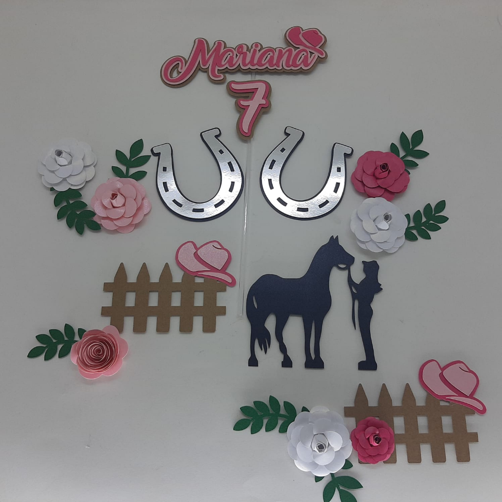 Topo de Bolo Flores Boiadeira e Cavalo Personalizado | Shopee Brasil