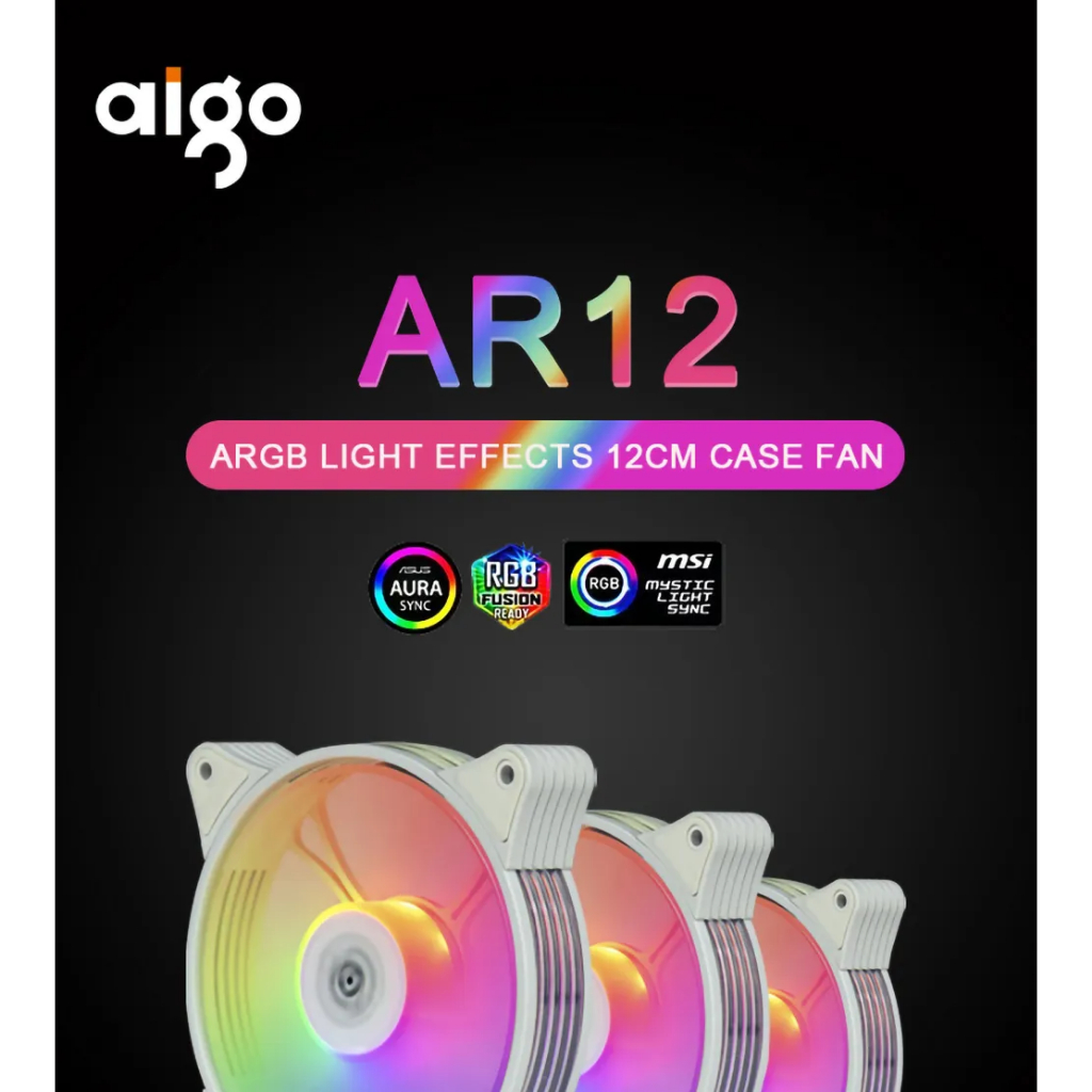Aigo ar12 branco 120mm rgb ventilador ventilador computador gamer caso ...