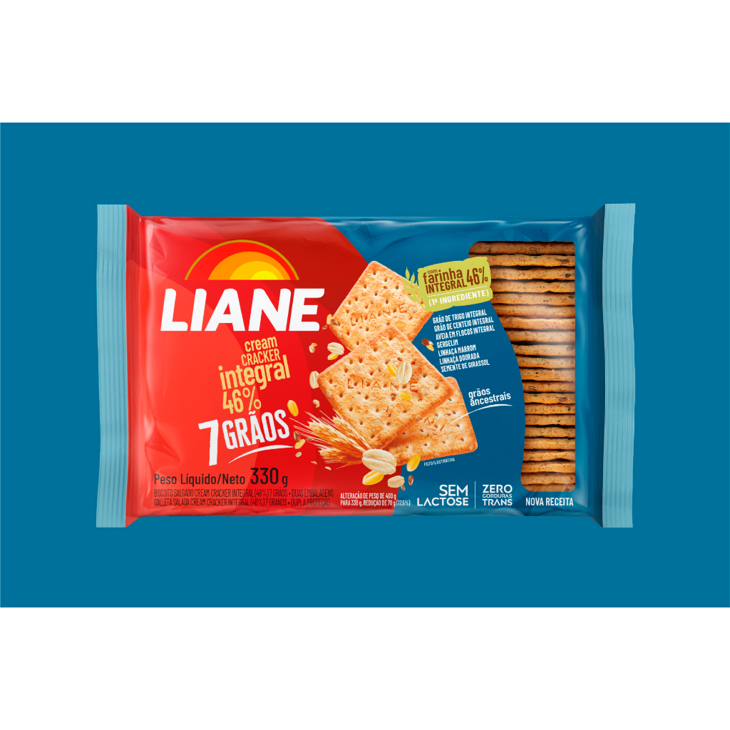 BISCOITO CREAM CRACKER INTEGRAL 7 GRÃOS LIANE ZERO LEITE 330g | Zero ...