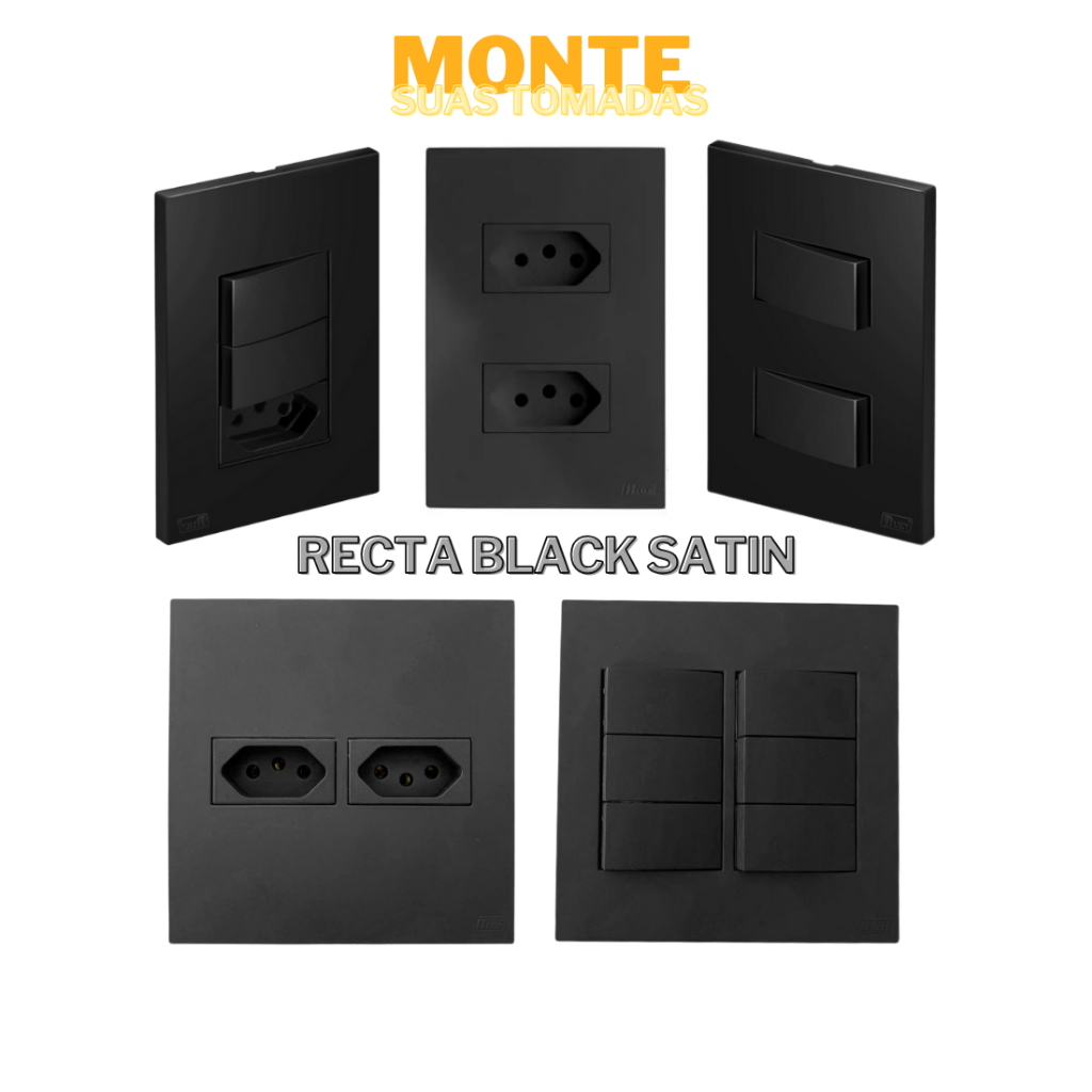 Kit Conjunto Tomada Preto Fosco 10a 20a Interruptor Simples Paralelo Placa 4x2 4x4 Blux Recta ...