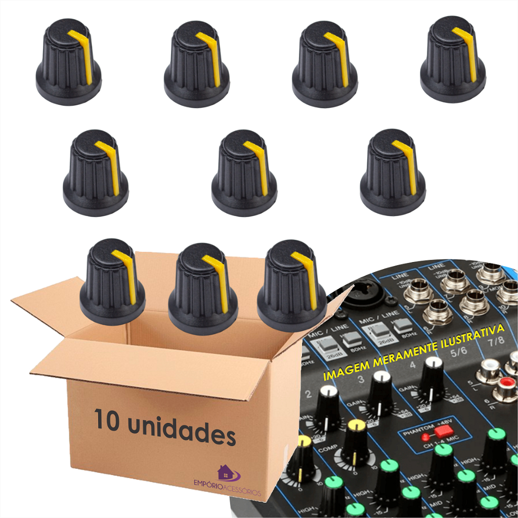Kit 10 Knob Rotativo Pequeno Mesa Som Potenciometro Amarelo | Shopee Brasil