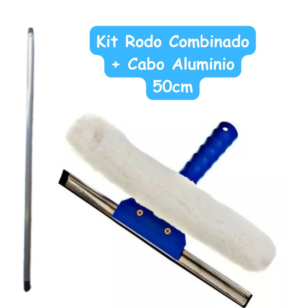 Rodo Combinado Limpa e Seca Vidro 25cm, 35cm ou 45cm Com Cabo De 50cm ...