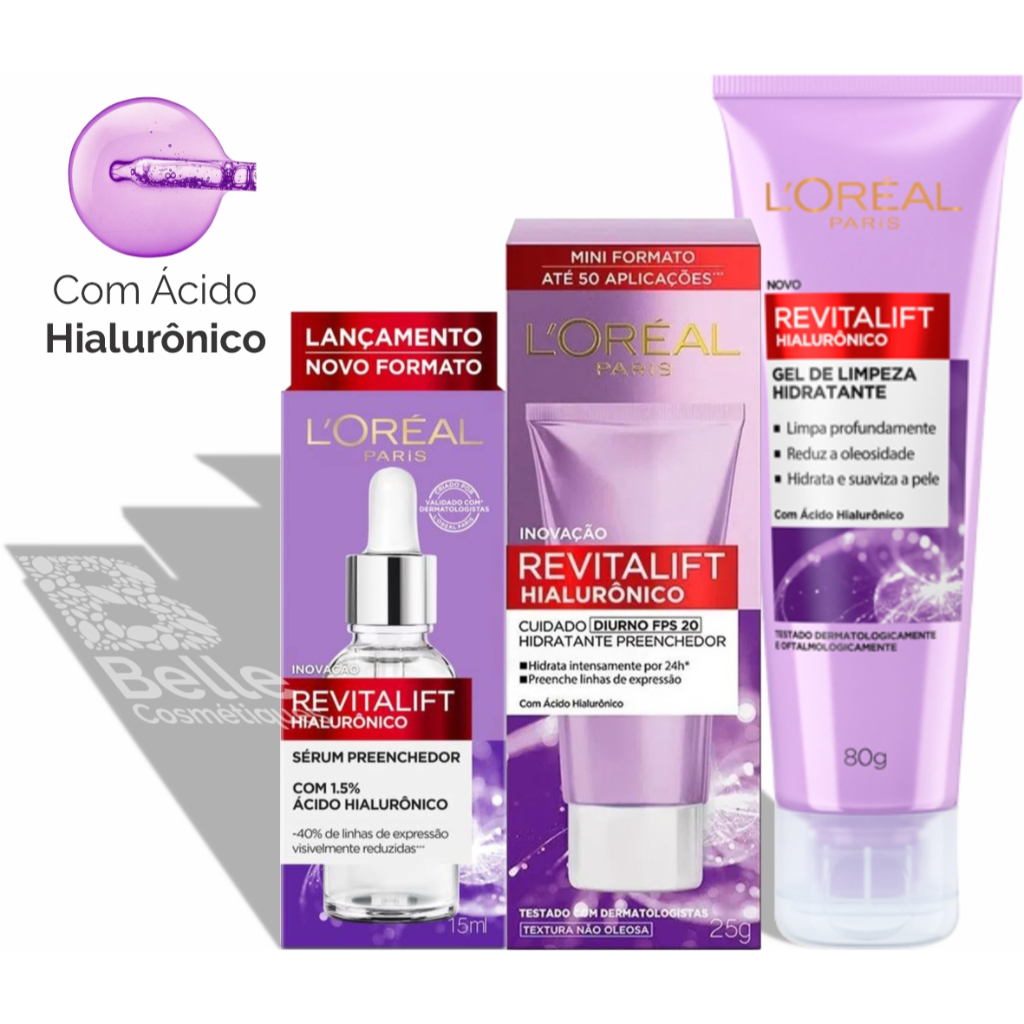 Revitalift Hialurônico Sérum 15ml Creme Dia 25g Gel de Limpeza 80g - L ...
