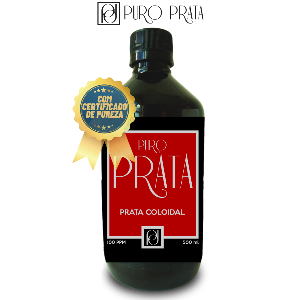 Prata Coloidal 100ppm 500ml Puro Prata Certificado de Pureza 99,99% ...