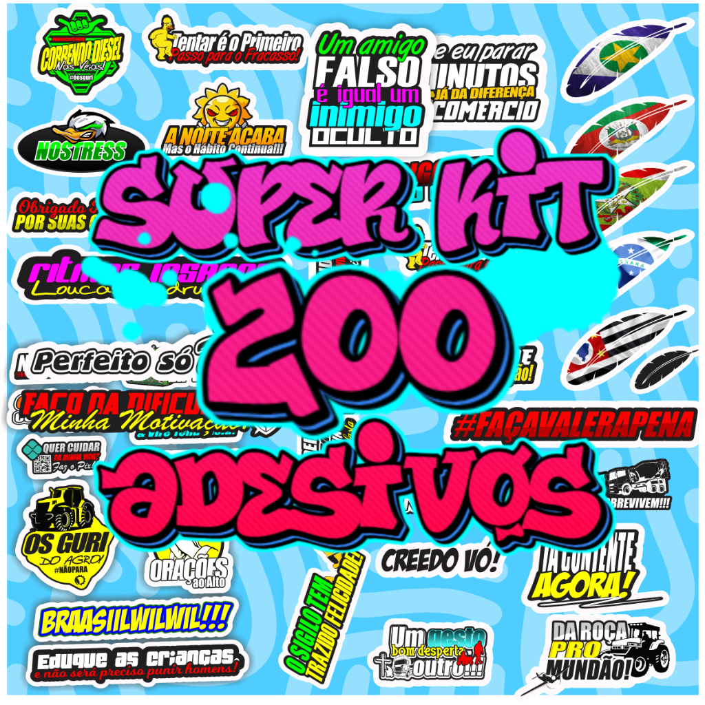 Super Cartela 200 Adesivos Variados, Vinil para bicicleta, moto, carro, Kit, figurinhas - 4 ...