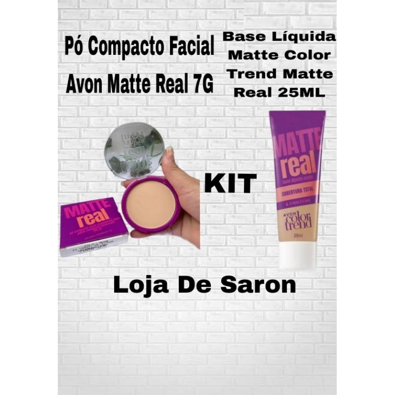 KIT: Pó Compacto Facial Avon Matte Real 7G + Base Líquida Matte Color ...