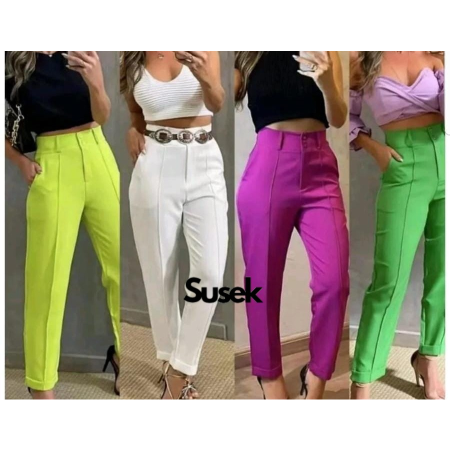 Susek Modas Calça feminino de alfaiataria da moda Modelo reto 73 ...