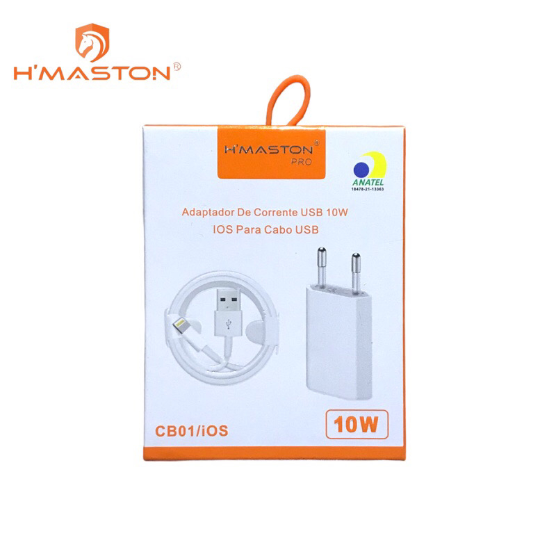 Carregador de celular iPhone completo Fonte USB 10W com Cabo H'maston CB01 | Shopee Brasil