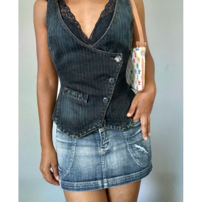 Blusa Colete Vintage Risca de Giz Y2K Anos 00's Moda Brechó | Shopee Brasil