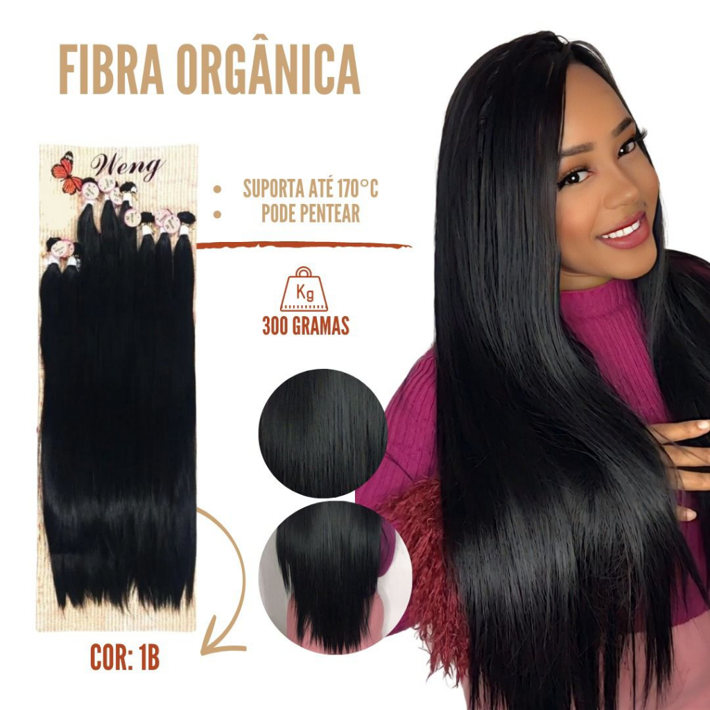 Cabelo Orgânico Liso Tela Bio Fibra 300 Gramas 70cm - ENVIO IMEDIATO ...