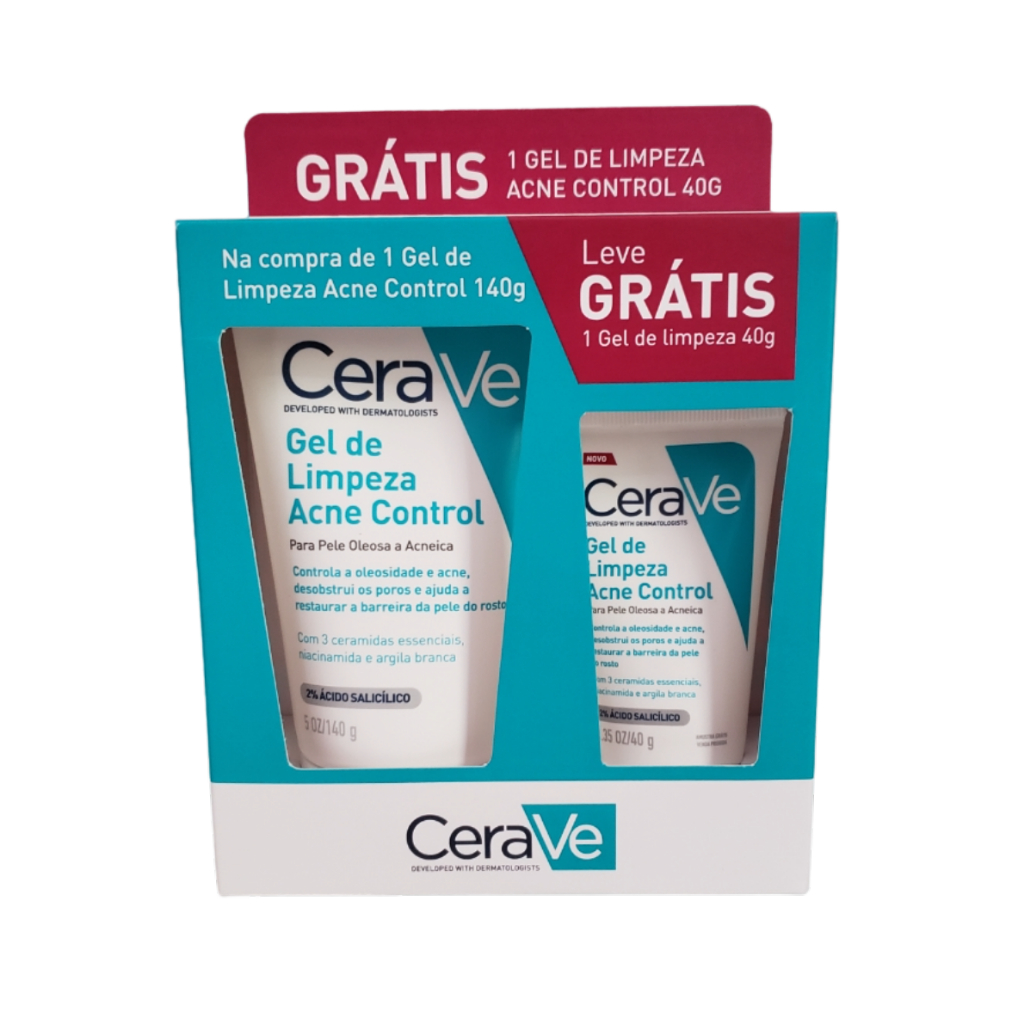 Kit Gel de Limpeza Facial CeraVe Acne Control 140g + 40g | Shopee Brasil