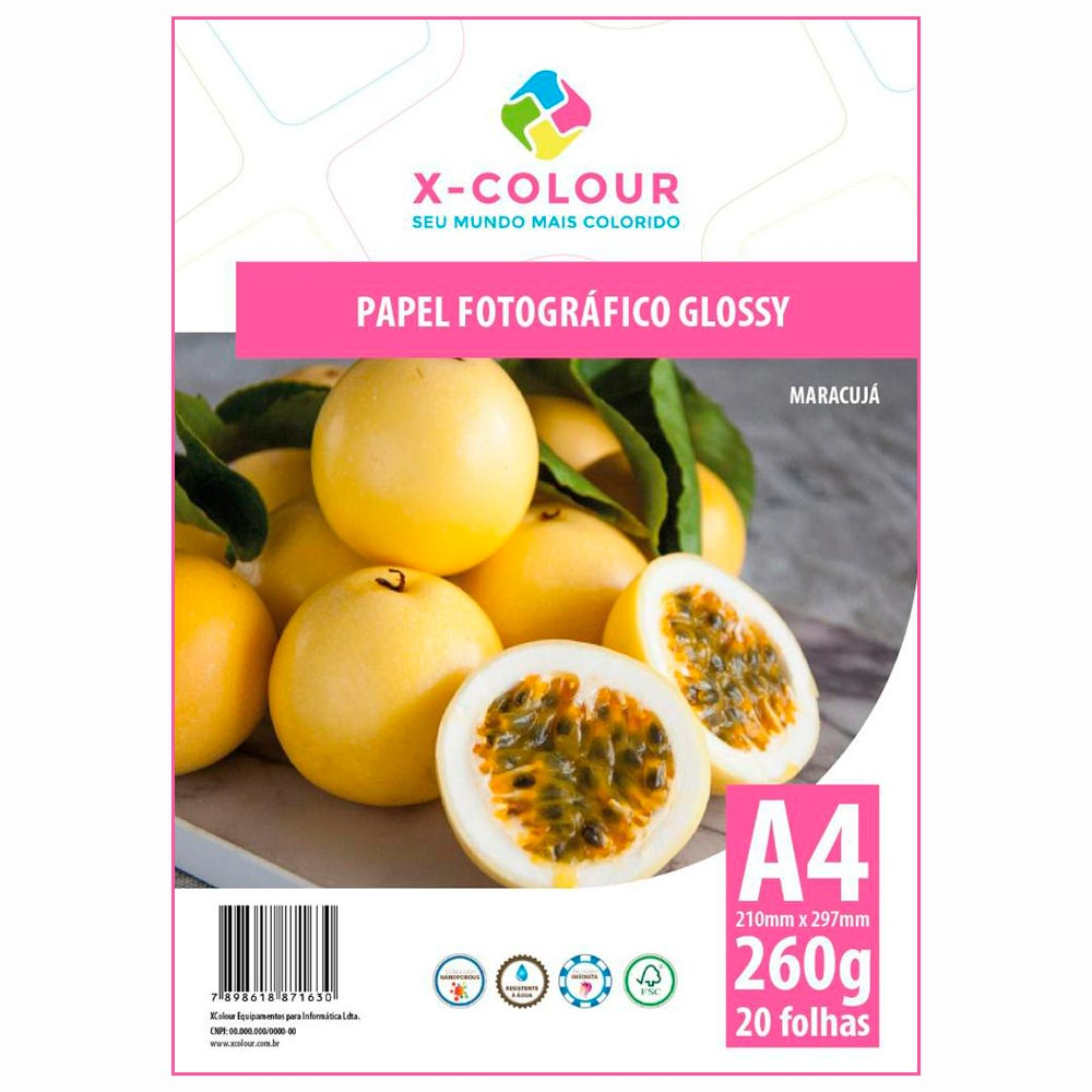 Papel A4 Fotográfico 260g X-Colour Auto Brilho - Kit com 20 Folhas | Shopee Brasil
