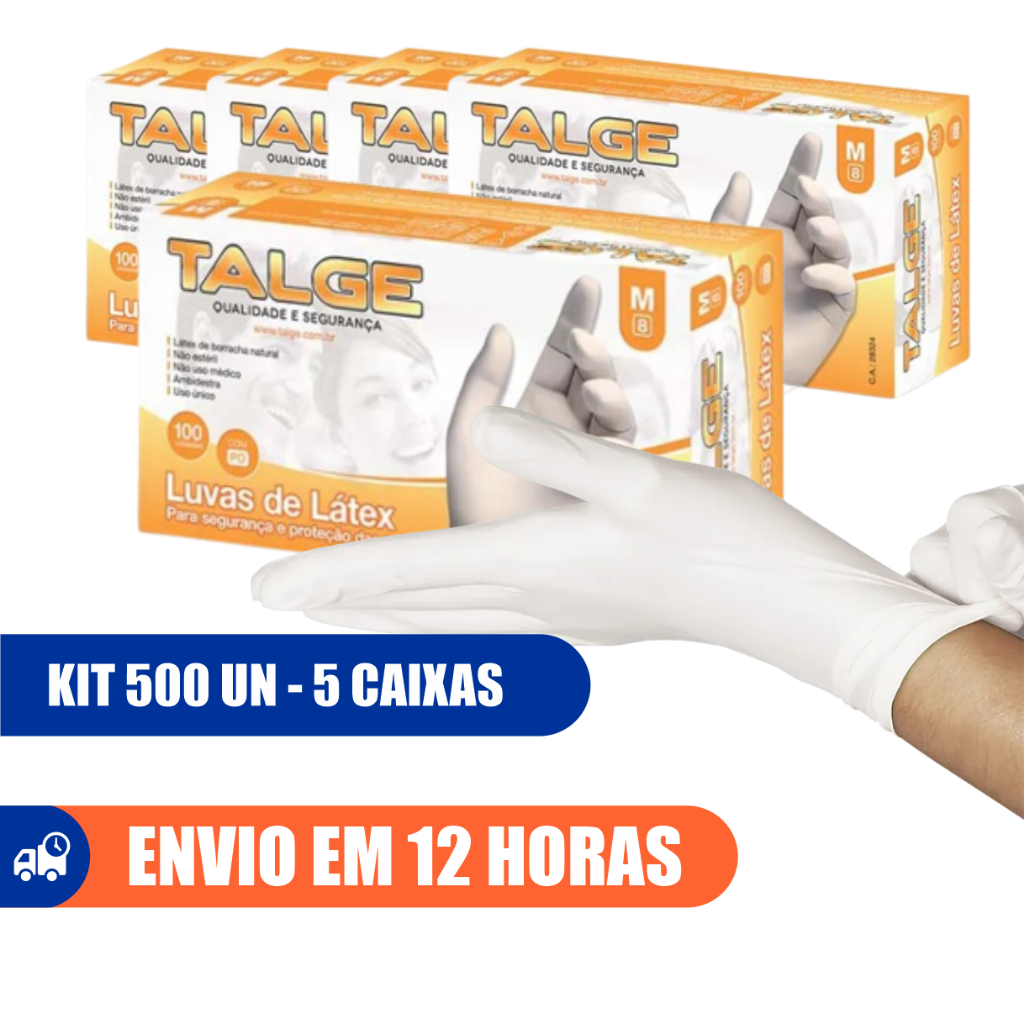 Luva Látex Branca Kit 5 Caixas 500un Talge | Shopee Brasil