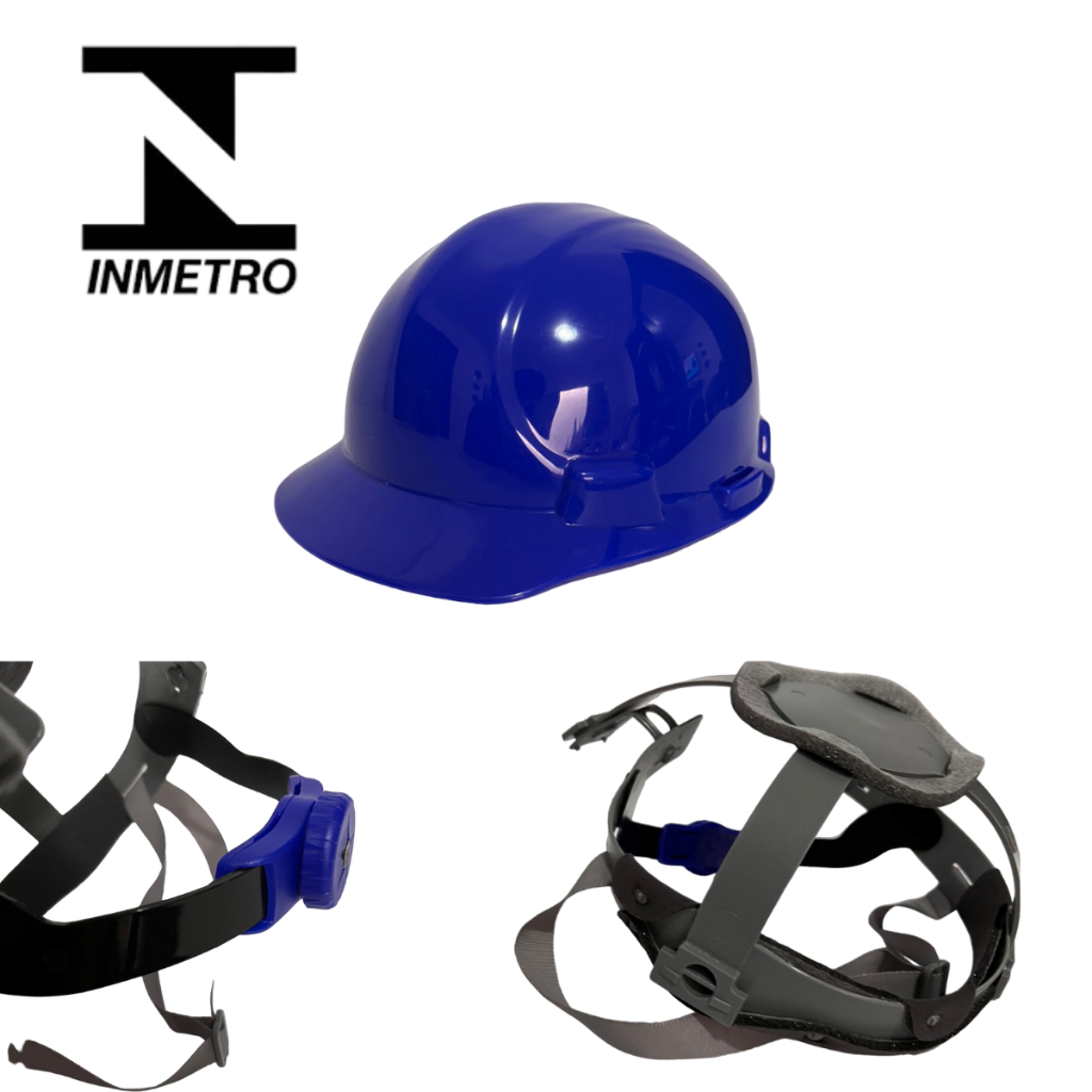 Capacete Epi Segurança Obra Proteção Trabalho Jugular Catraca Azul ...