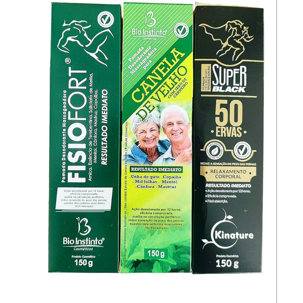 KIT POMADAS 1 FISIOFORT 150g + 1 CANELA DE VELHLHO 150g + 50 ERVA 150g ...
