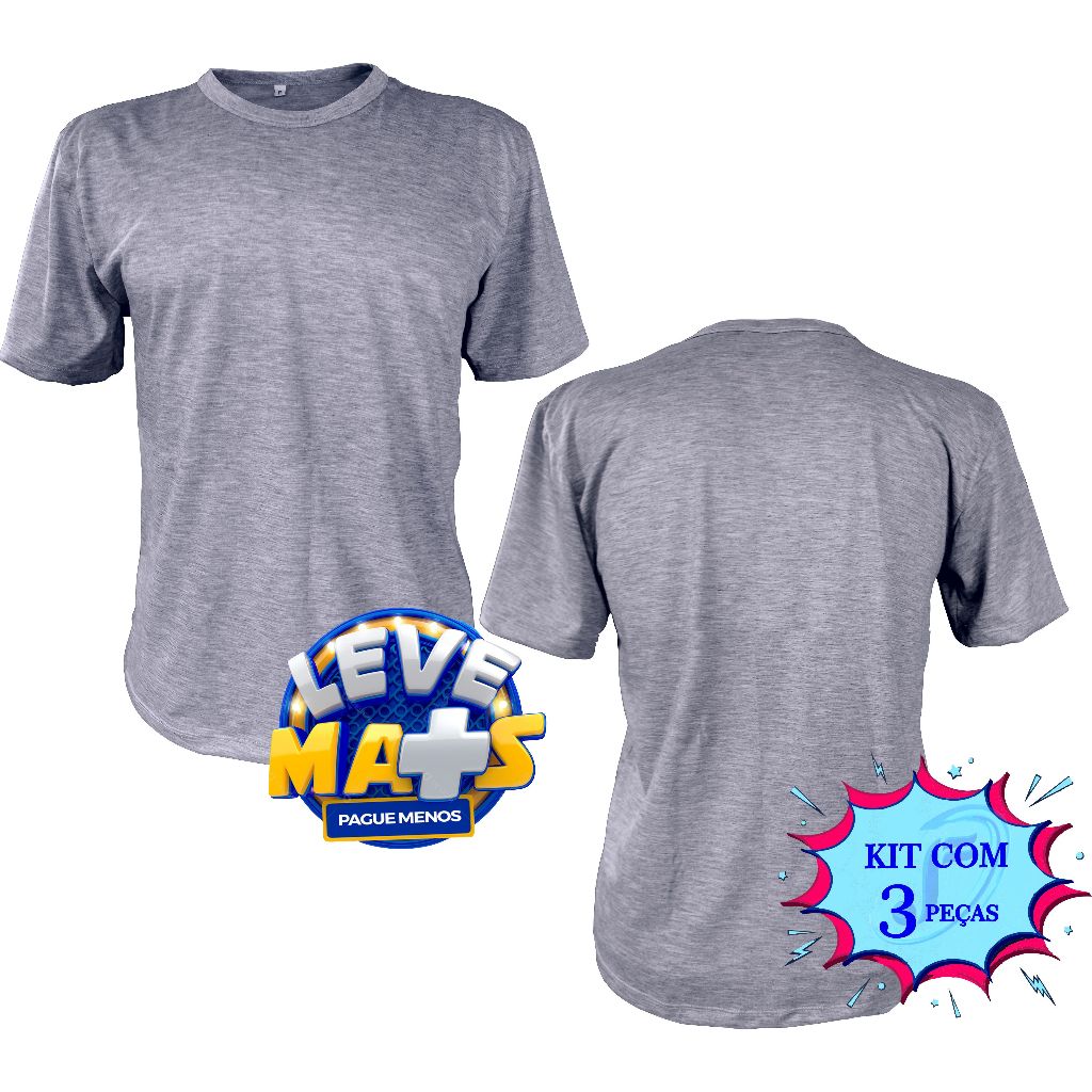 Camisa Cinza Mescla Camiseta Sublimação Poliéster Manga Curta Shopee