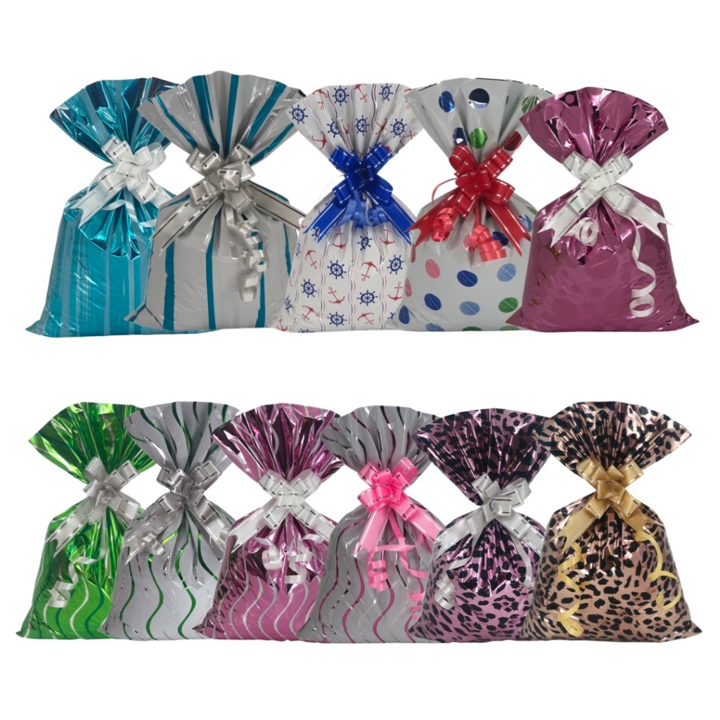 Sacos de presente BOPP metalizados 20x29cm 50un - Escorrega o Preço