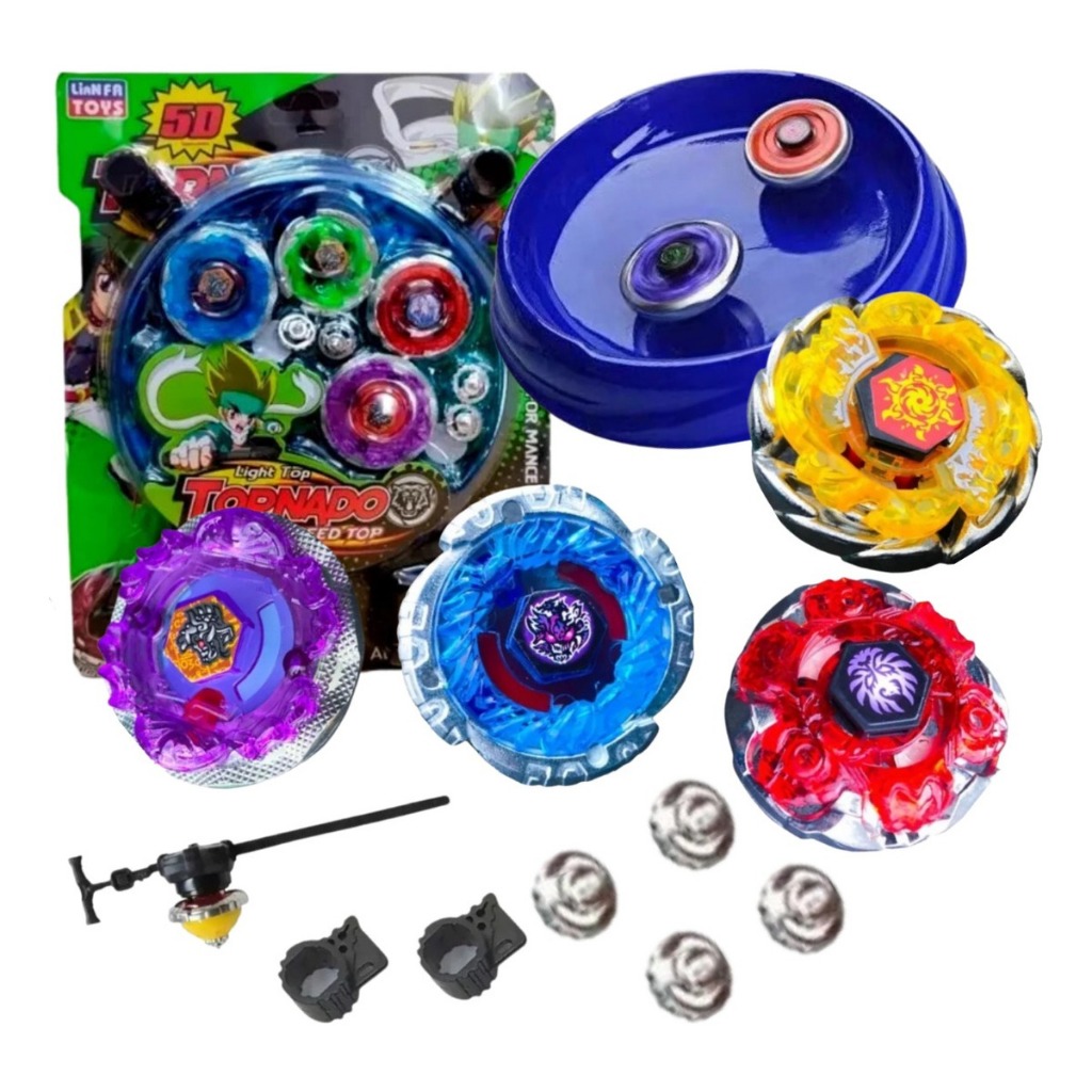 Kit 4 Beyblade Metal Led + Lançador + Arena Promoção Tornado Brinquedo ...