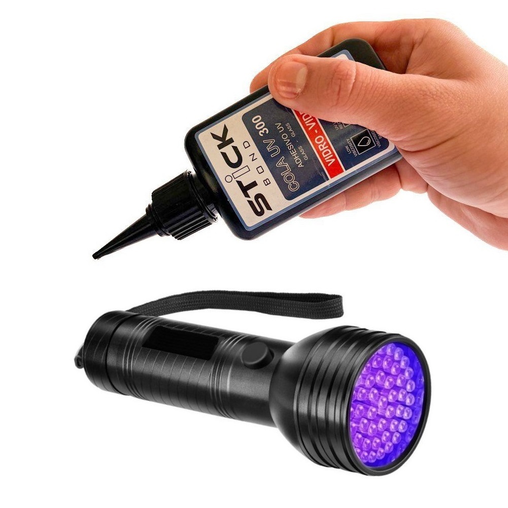 Kit Cola Adesiva Ultravioleta Para Vidros Cristal + Lanterna | Shopee ...