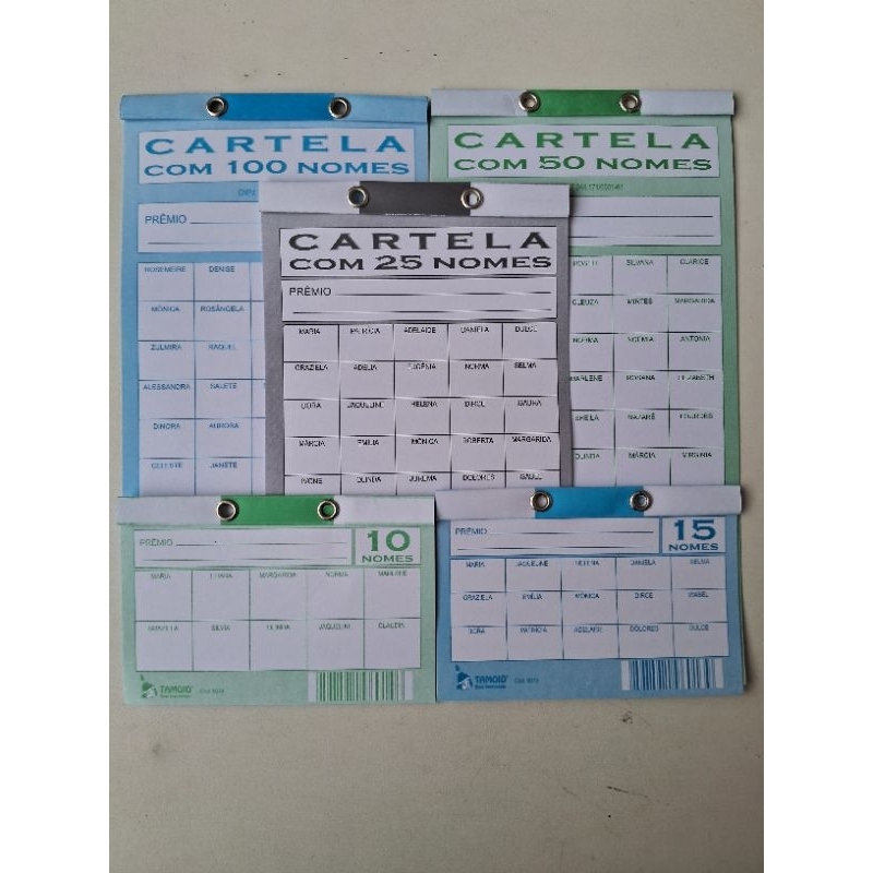75 CARTELAS DE RIFA 10,15,25,50 E 100 NOMES | Shopee Brasil