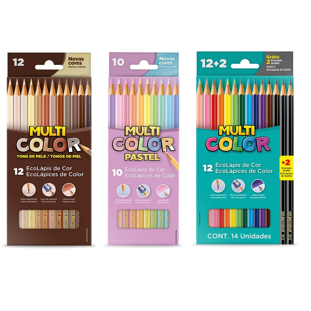KIT Lápis de cor Multicolor Faber Castel (12 Cores +10 Cores Tom Pastel ...