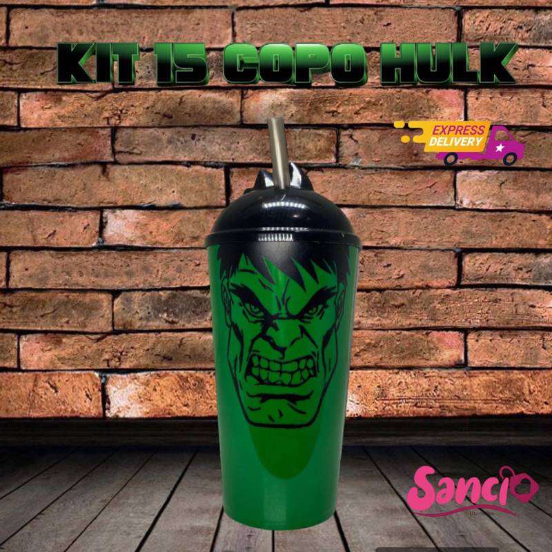 Kit 15 Copo Twister Herói Hulk 500ml - Com Tampa e Canudo - Festa ...