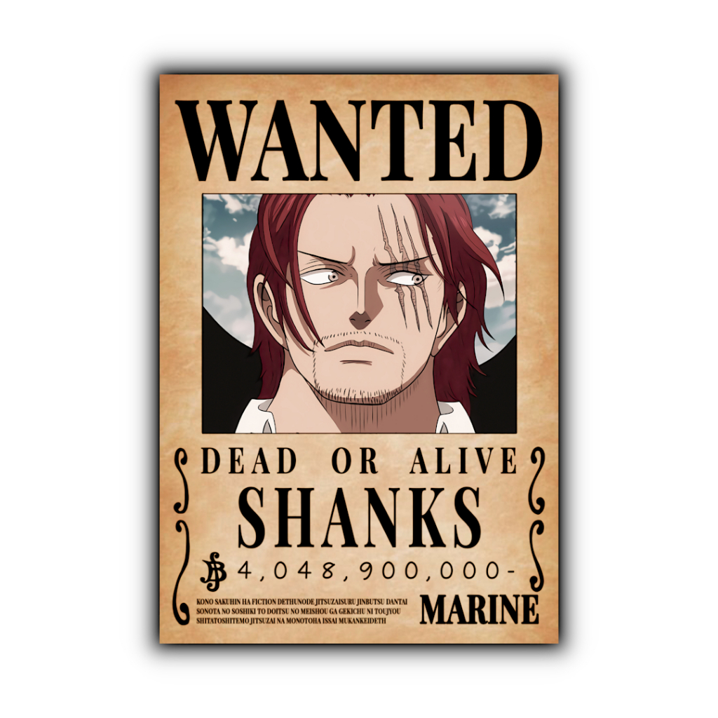 Placa Decorativa One Piece Shanks O Ruivo Wanted Recompensa Poster ...