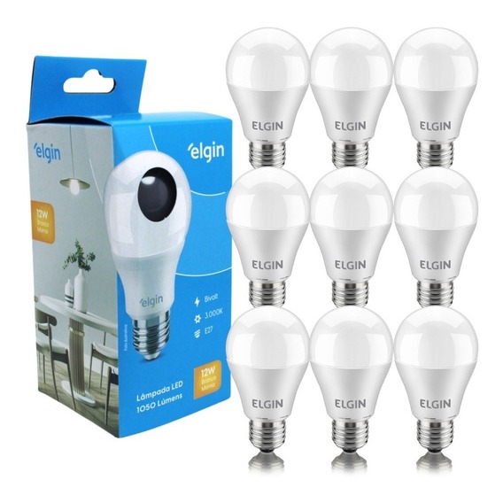 Kit 10 Lampadas Led 12w Bulbo E27 BiVolt Elgin Amarela 1100LM - Inmetro | Shopee Brasil