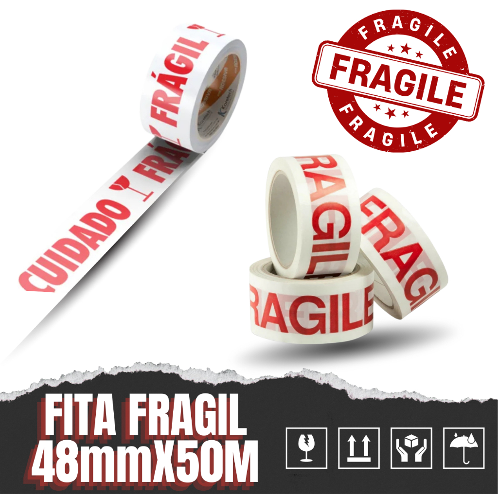 FITA DE SINALIZAÇÃO CUIDADO FRAGIL 48X50 METROS ADESIVA- PROTEJA SEU ...