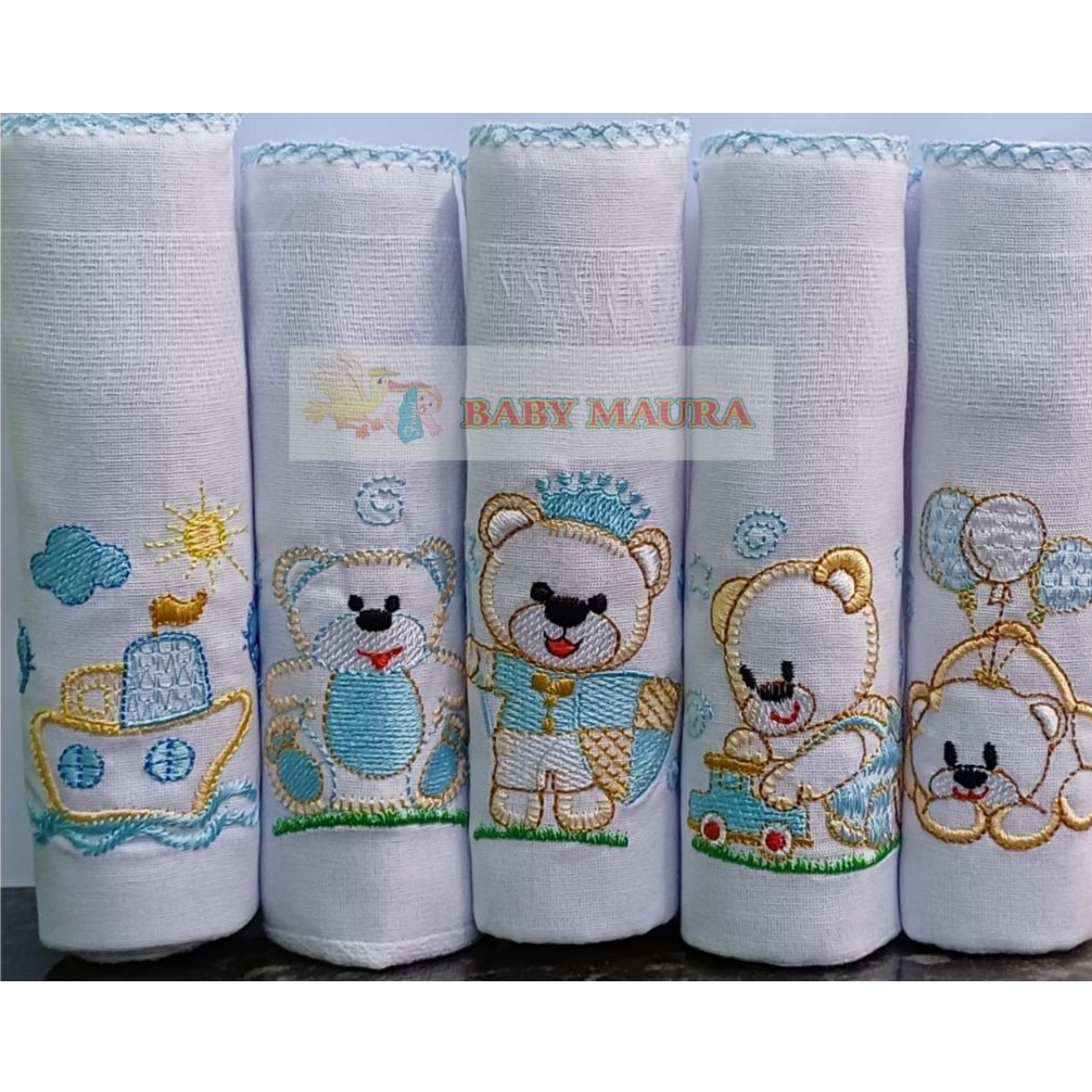 Kit Fralda de Pano Bordada para Bebê com 5 unidades 100% Algodão 70 x ...
