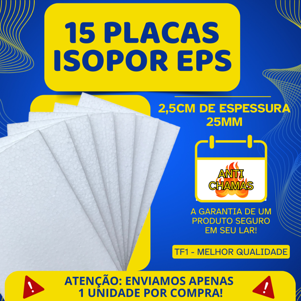 15 PLACAS ISOPOR ANTICHAMAS TÉRMICO E ACÚSTICO GESSO ESPESSURA 25mm ( 2 ...
