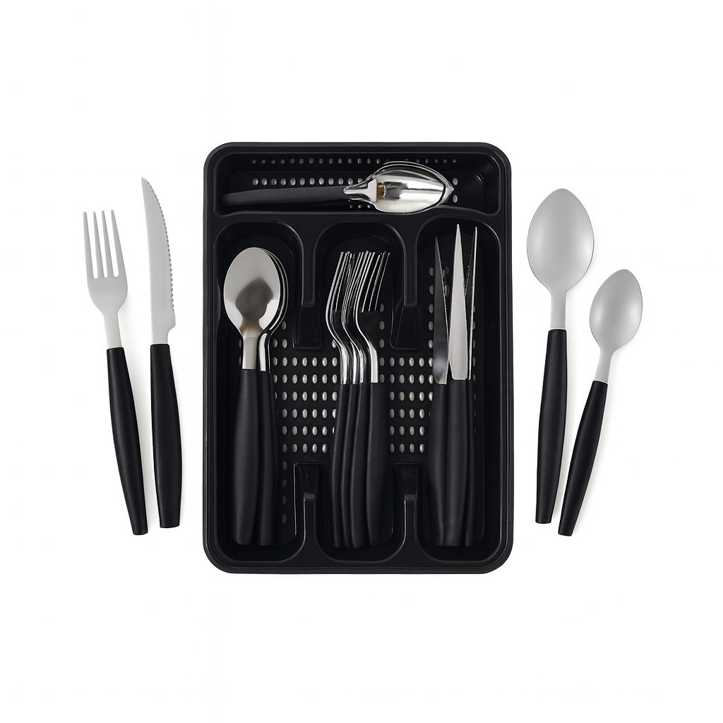 Kit Talheres Inox 25 Peças com Suporte Gaveteiro Porta Talher Jogo de ...