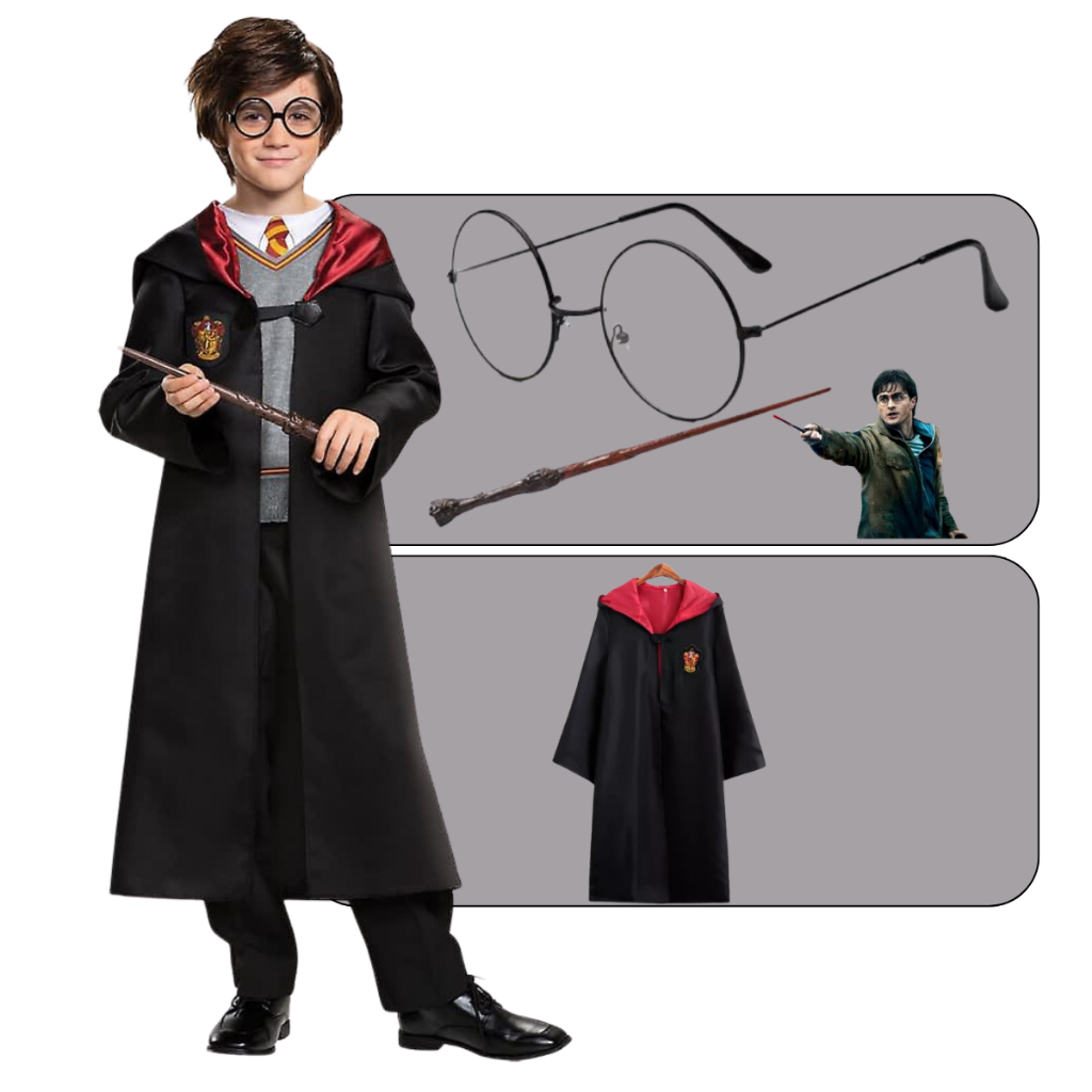 Fantasia Harry Potter Grifinória Com Óculos Varinha Infantil Carnaval ...