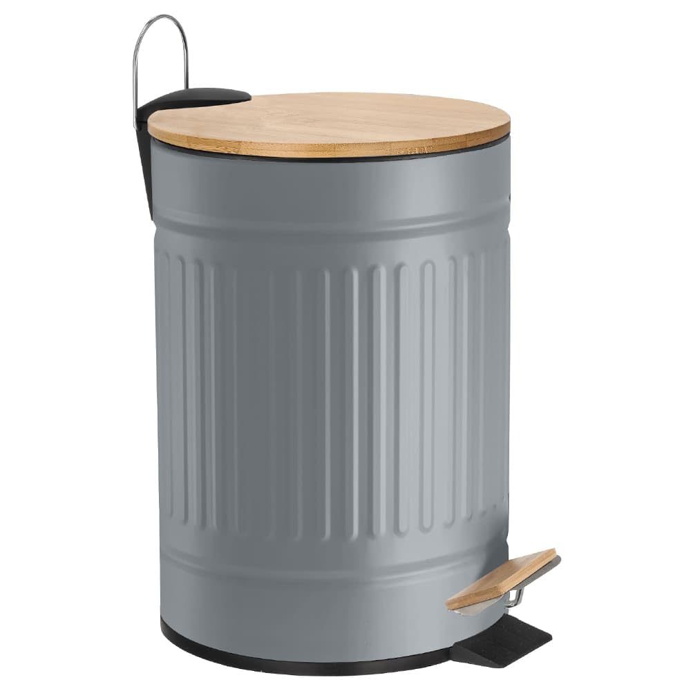Lixeira Com pedal Tampa De Bambu 12L Amortecedor Descida Clean Moderna ...