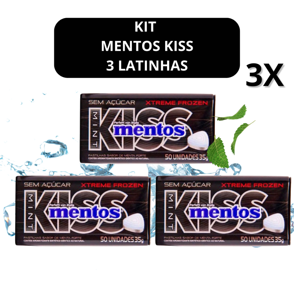 Kit 3 Mentos Kiss Lata Sabor Menta Forte - Pastilha Sem Açúcar | Shopee ...