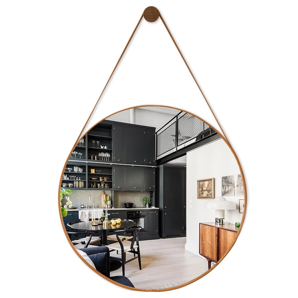 Espelho Decorativo Redondo Adnet com Couro Caramelo Retrô para Banheiro ...