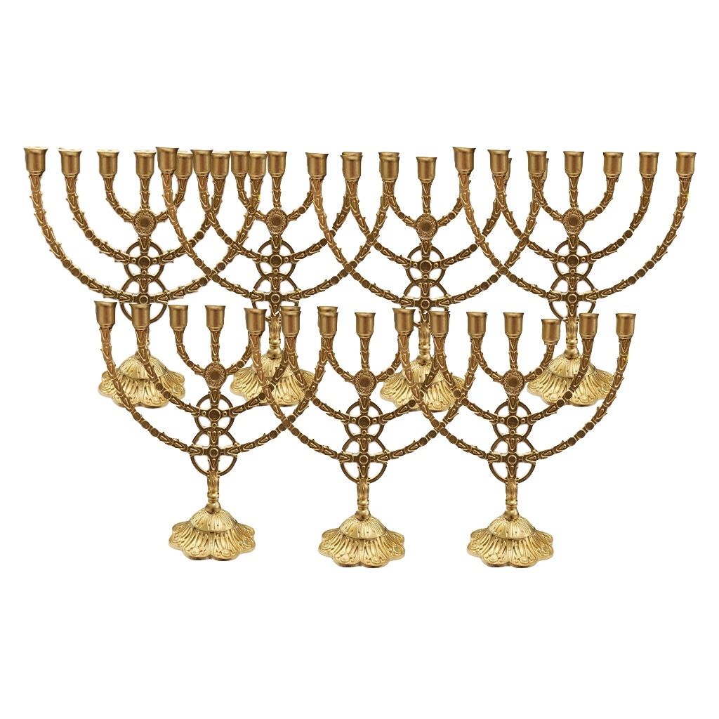 7 Candelabro Menorá Cristão Israel Judaico Igreja Dourado 25 cm ...