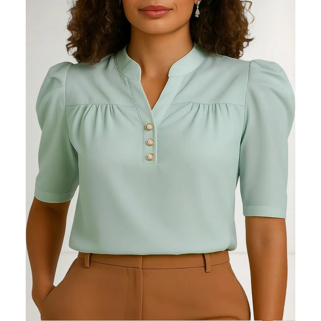 Blusa Social Feminina Manga Curta Gola Moderna Botão Elegante | Shopee ...