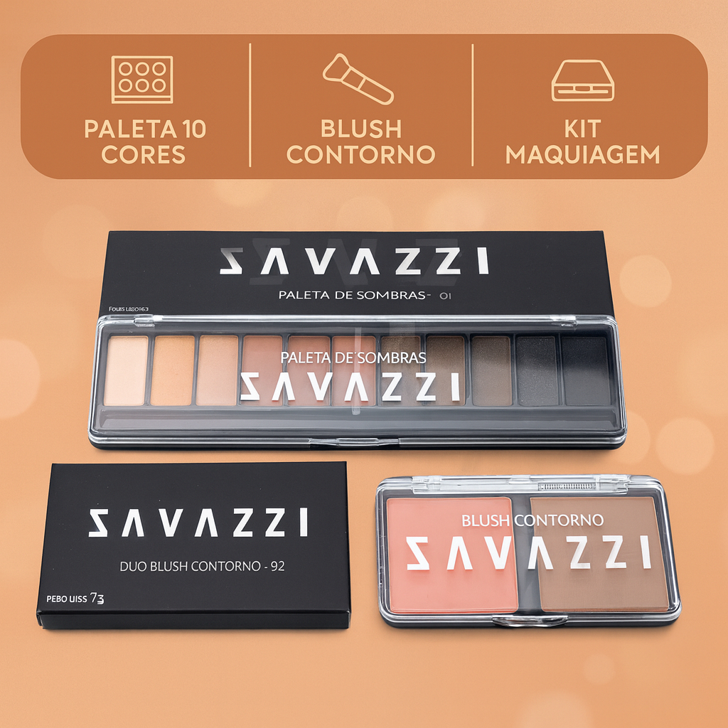 Paleta de Sombras 10 Cores + Duo Blush Contorno Kit Maquiagem Savazzi Make Completa Profissional ...