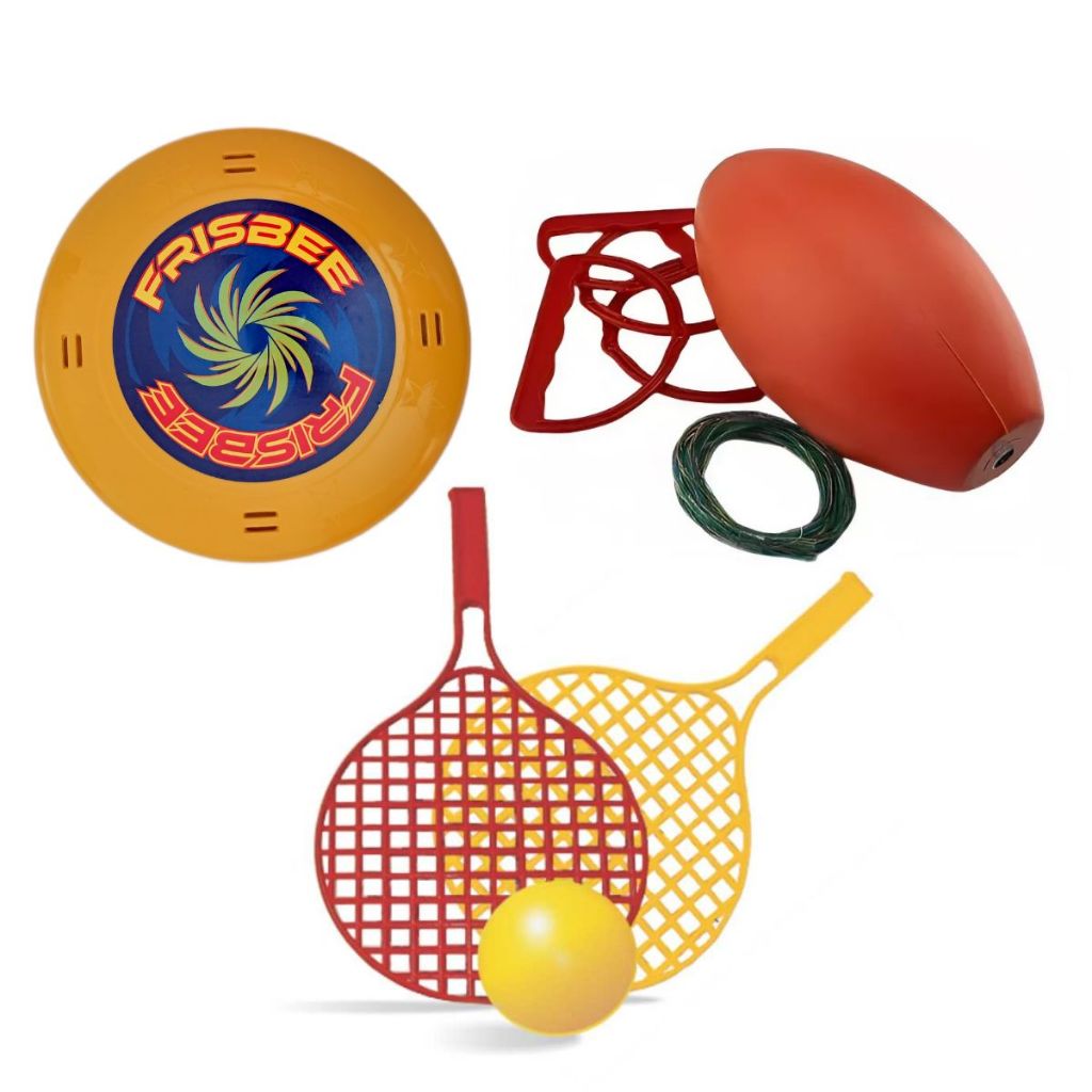 Kit Frisbee Bumerangue Brinquedo Disco + Raquete + Vai Vem | Shopee Brasil