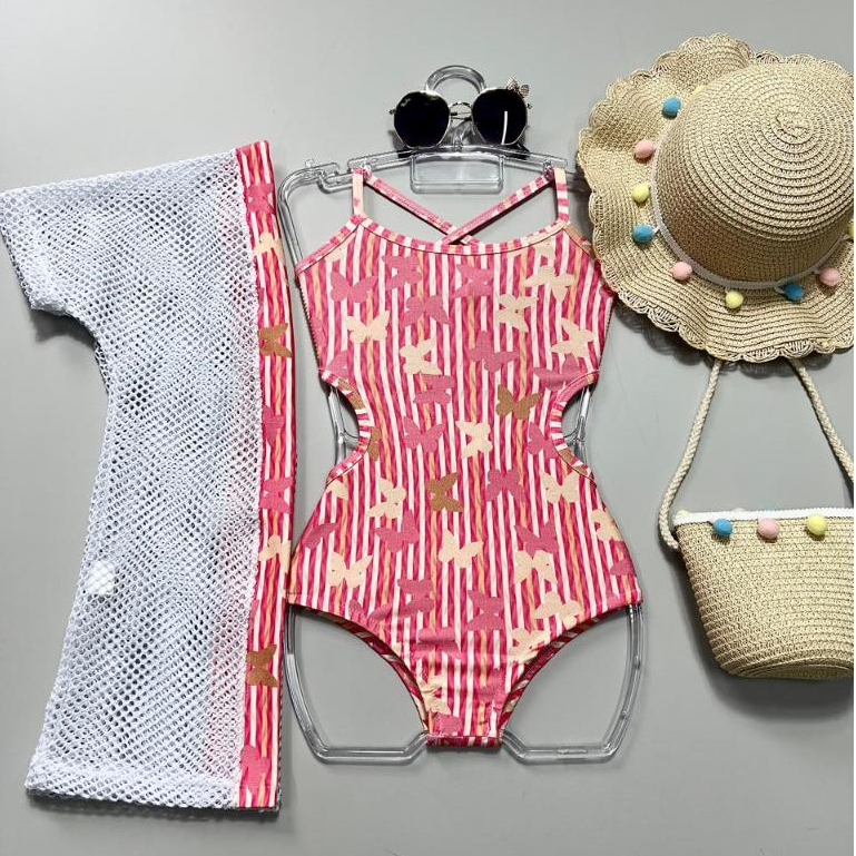 Biquini maio infantil 2 peças com saída de praia estampa de borboleta ...