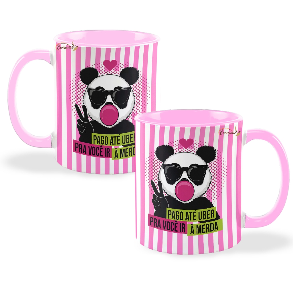 Caneca Colorida Panda Divertido Pago até Uber Presente Pandinha Xicara ...