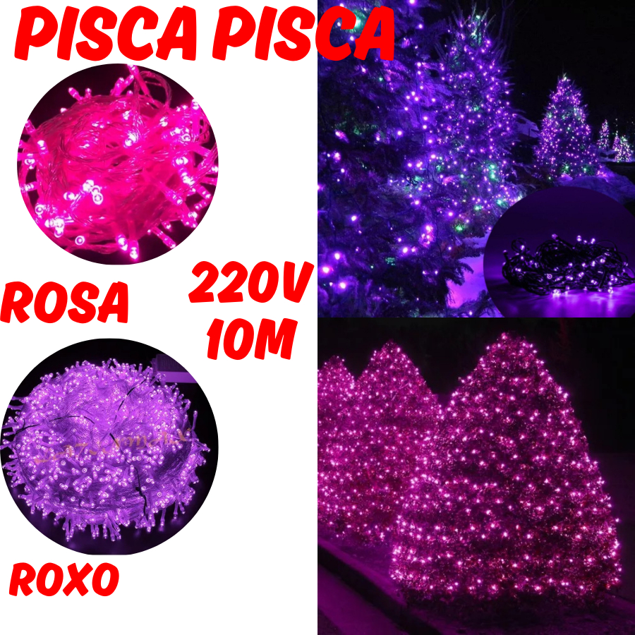 Pisca Pisca 100 Leds 220V 8Funções 10M Fio Transparente Conjunto ...