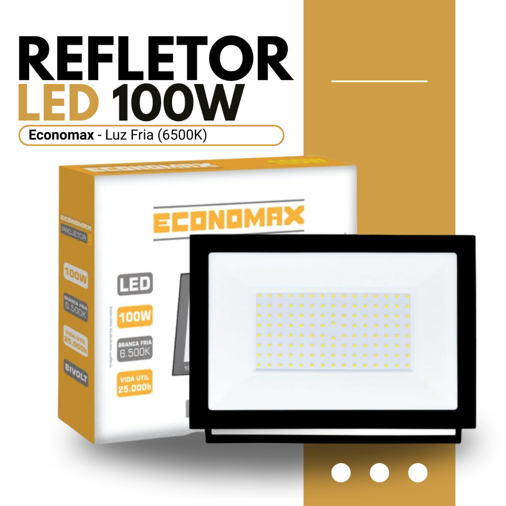 Refletor Holofote Slim LED SMD Economax 100W Frio 6500K Luz Branca IP65 ...