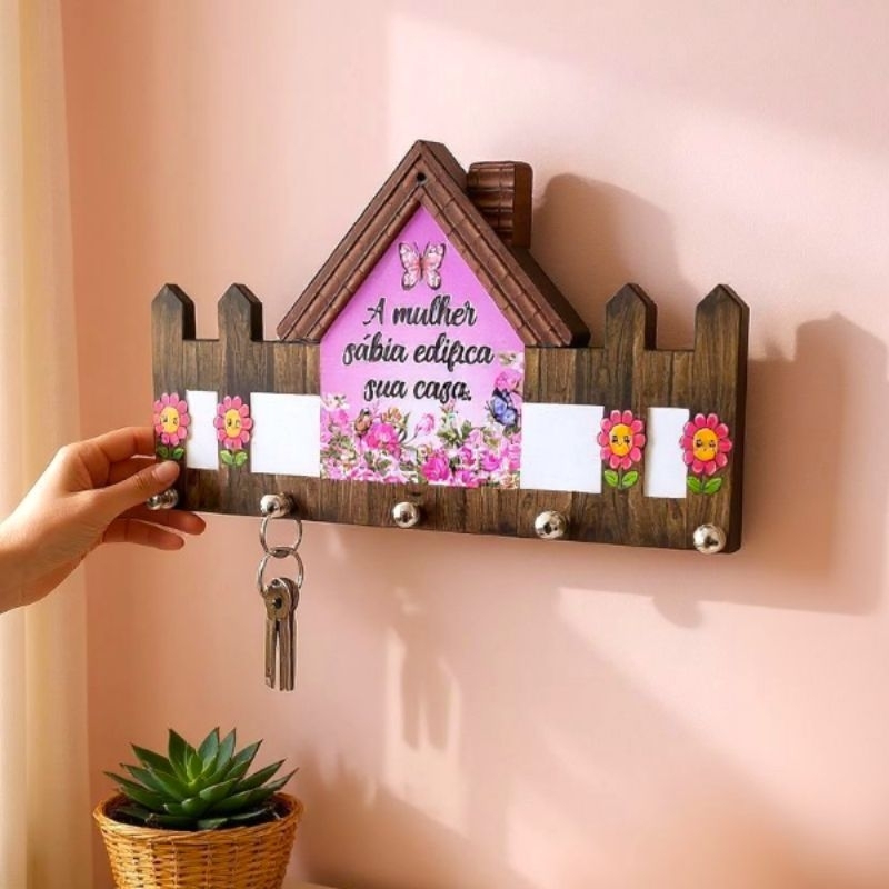 Porta Chaves Decorativo Casinha Cerquinha Mdf Parede Religioso | Shopee Brasil