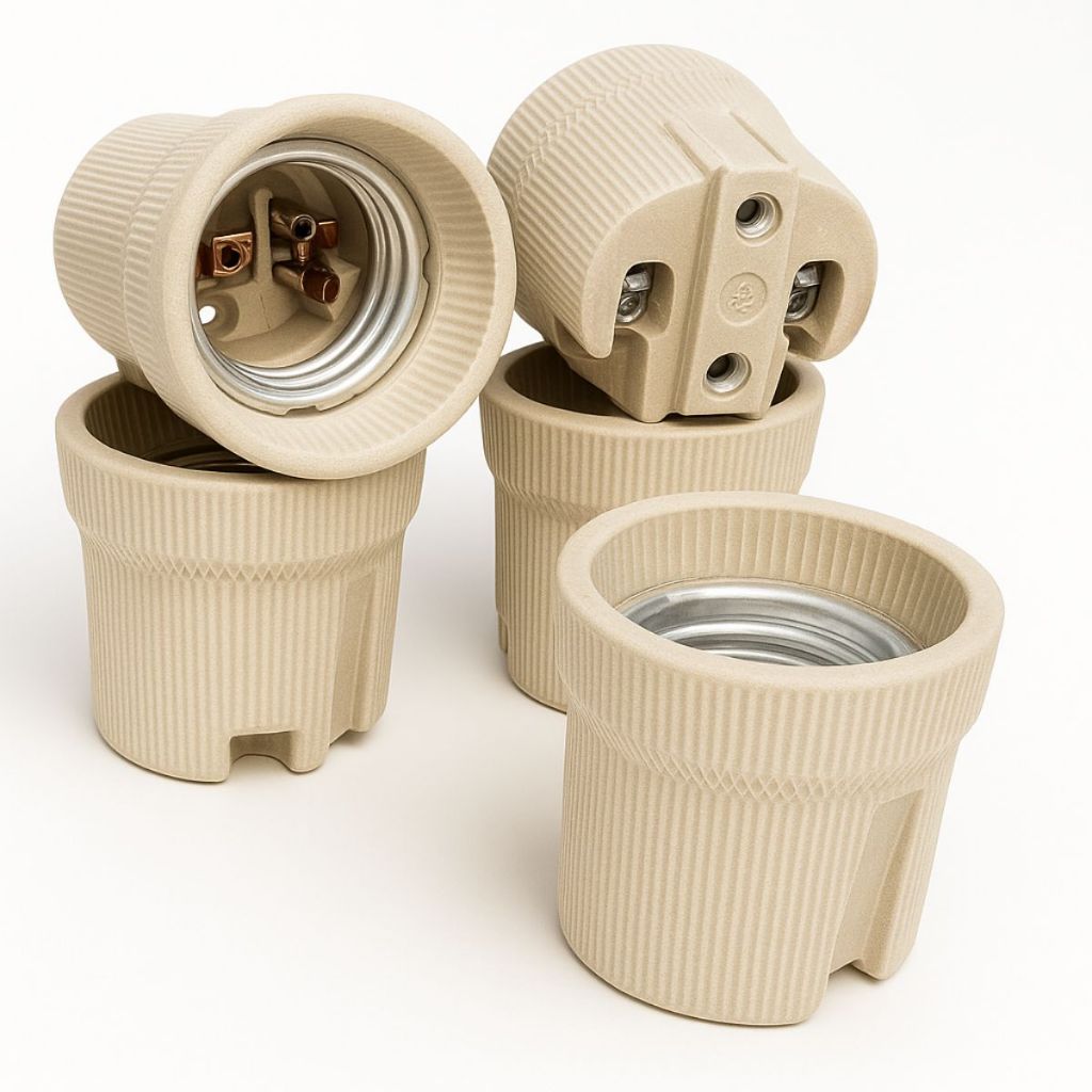 Kit 5 Soquete Receptáculo Porcelana Metal Bocal Porta Lâmpadas E-27 ...