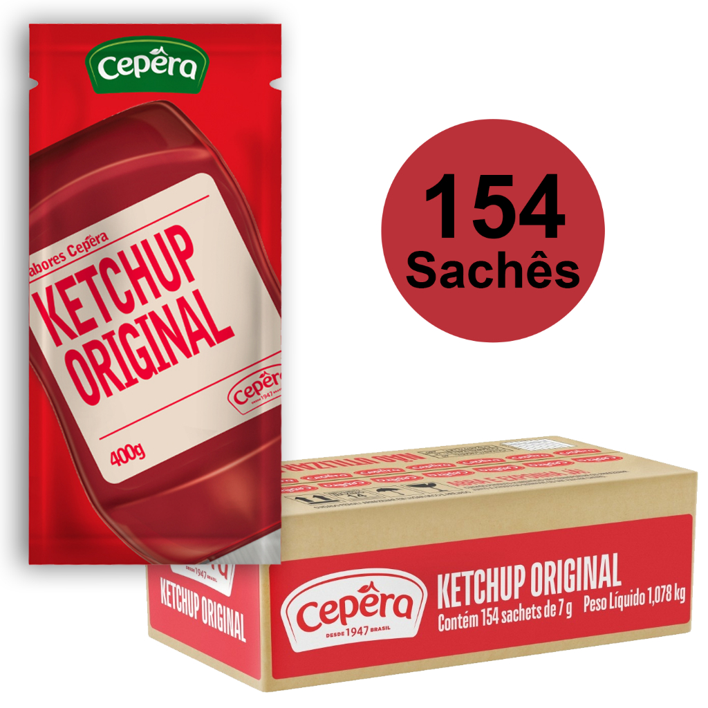 Caixa Ketchup Sachê 154 unidades Molho Sabor Tradicional Cepêra 7g ...