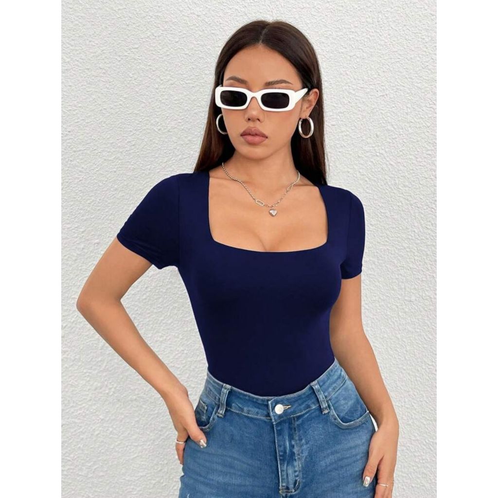 Body Feminino Decote Quadrado Manga Curta Tecido Suplex Moda Verão ...